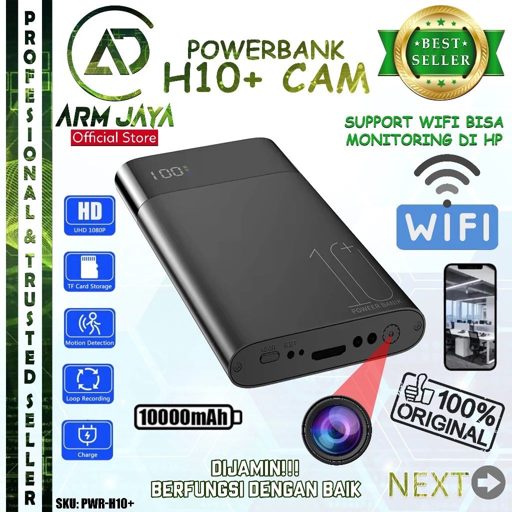 Jual Armjaya Camera WiFi Powerbank H10+ 1080P 10000MAH Hidden Kamera ...