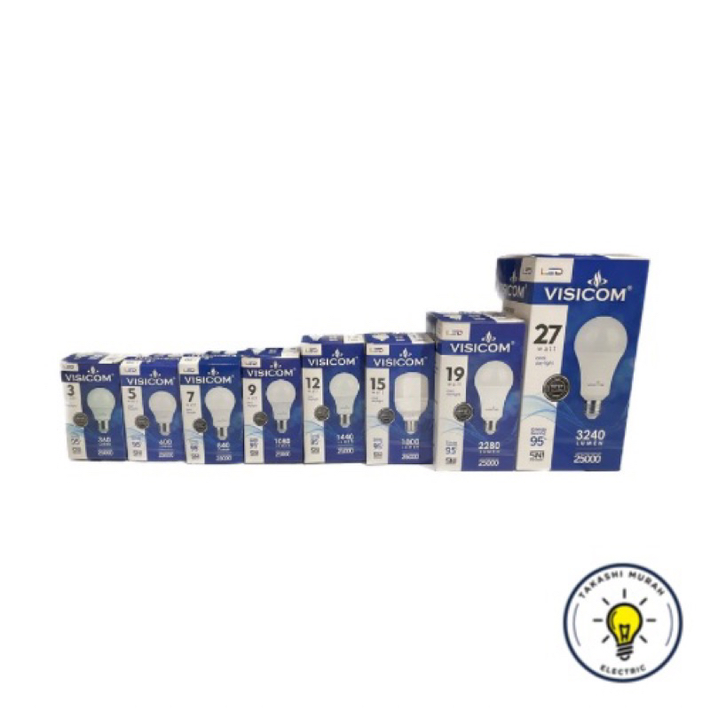 Jual LAMPU GARANSI LED VISICOM A-BULB 3W 5W 7W 9W 12W 15W 19W 27W | Shopee Indonesia
