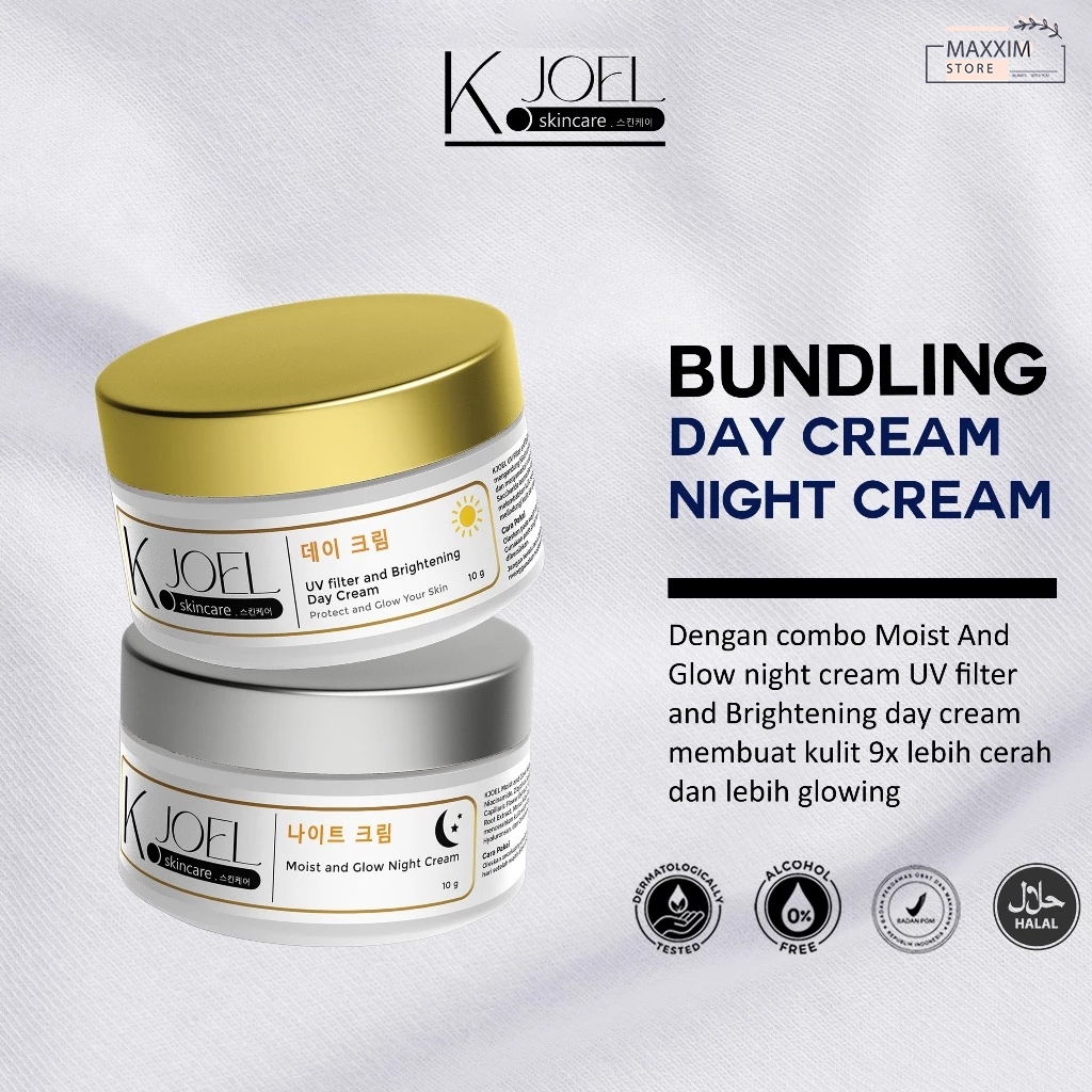 Jual KJOEL Day cream & Night cream Paket Bundling 2 in 1 - Moist Glow UV Filter & Brightening ...
