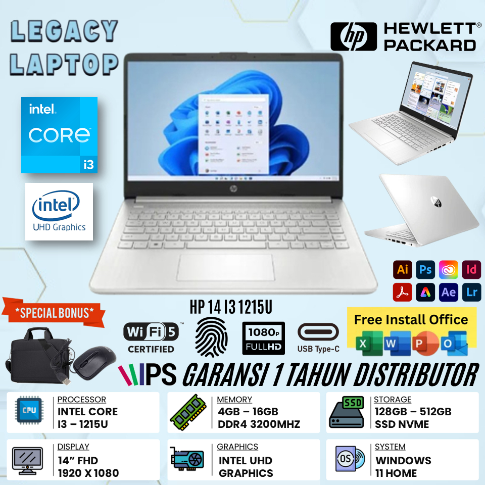 Jual Laptop HP 14 Intel Core i3 1215U Ram 16GB 512GB SSD FHD IPS ...