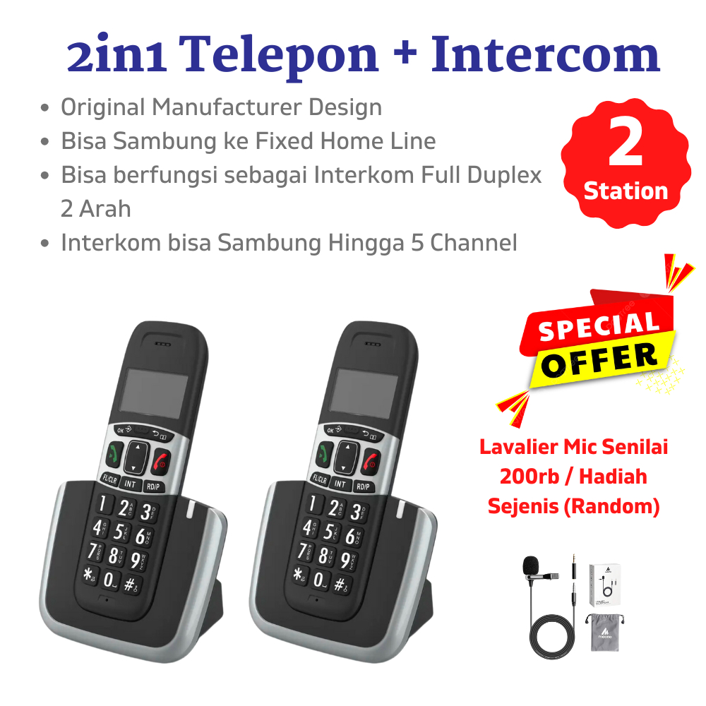 Jual [2 Pcs] 2in1 Cordless Dect Phone + Full Duplex Wireless Intercom 5CH 2 Pcs for SOHO Home ...