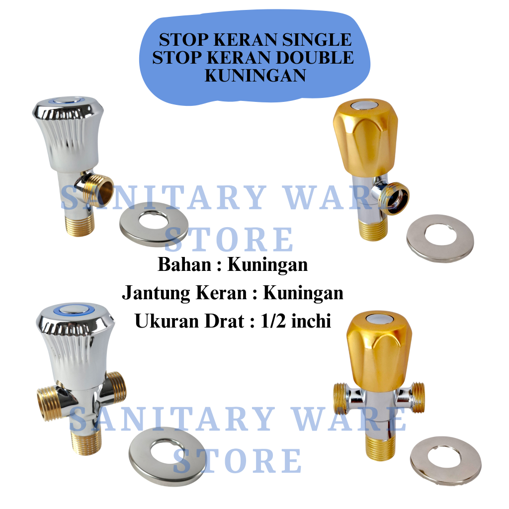 Jual Stop Kran Shower Single Stop Keran Double Tee Kuningan 1/2 inch ...