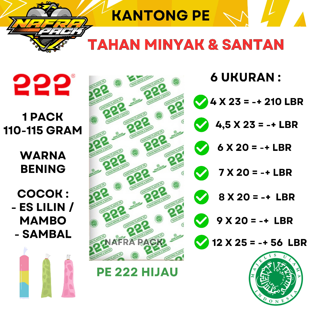 Jual Plastik PE 222 Hijau ukuran 4x23 4,5x23 6x20 7x20 8x20 9x20 12x25 ...