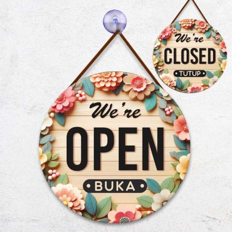Jual Open Close Sign Board Signboard bunga shabby lucu indah estetik ...