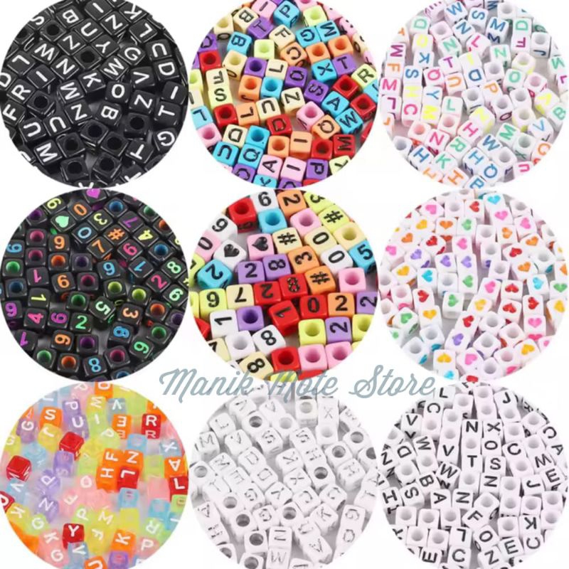 Jual Manik Mote Huruf Kotak Mote Huruf Alphabet Huruf Vokal AIUEO dan ...