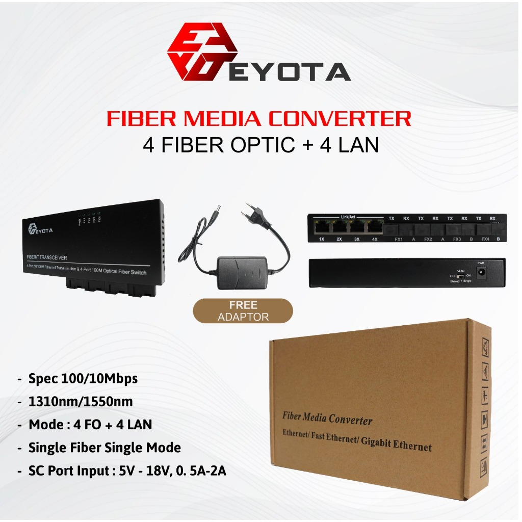 Jual Media Converter 4 FO 4 LAN 4 SC 4 RJ45 10/100 Mbps Fiber Optic ...