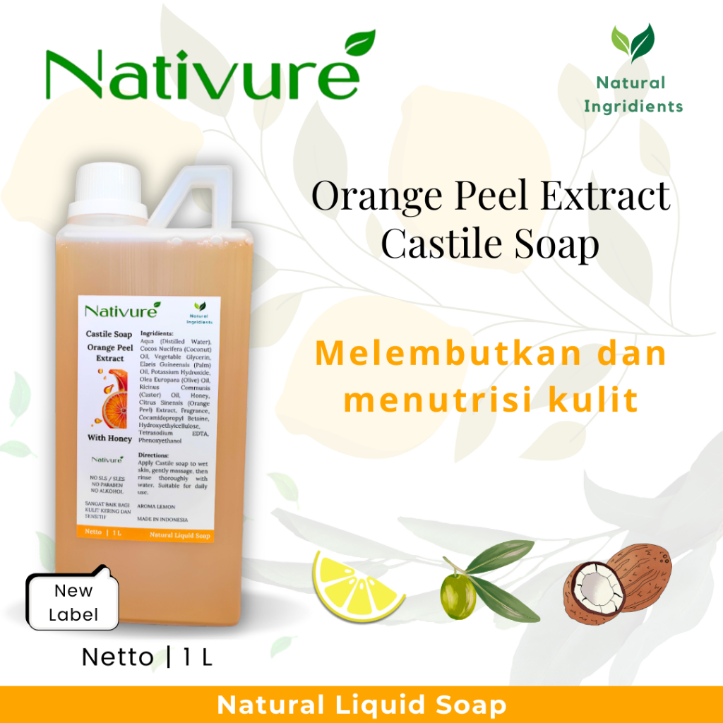 Jual Nativure - Sabun Cair Castile Soap Natural 1L Orange Peel Zaitun ...