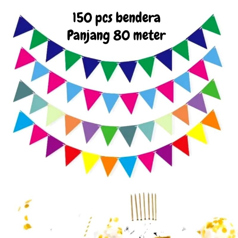 Jual 80Meter 150 Pcs Bendera Segitiga Warna Warni Panjang Bunting Flage ...