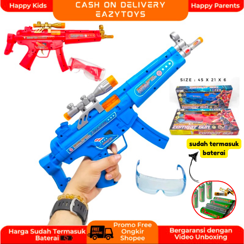 Jual Mainan Anak Tembak Tembakan Combat Gun Lampu dan Getar Bonus Kacamata BP6862 | Shopee Indonesia