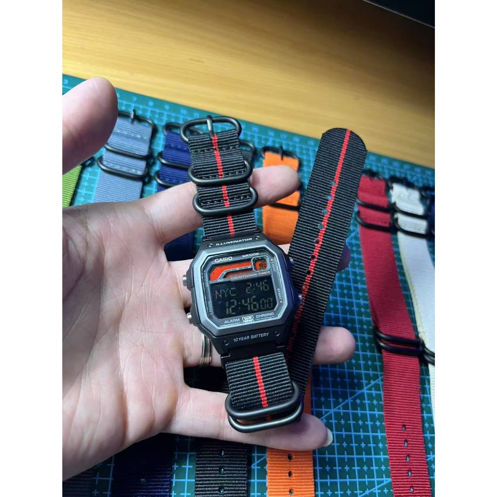 Jual Custom Casio Redline Meter Mod STRAP NATO KANVAS - Black Casio ...