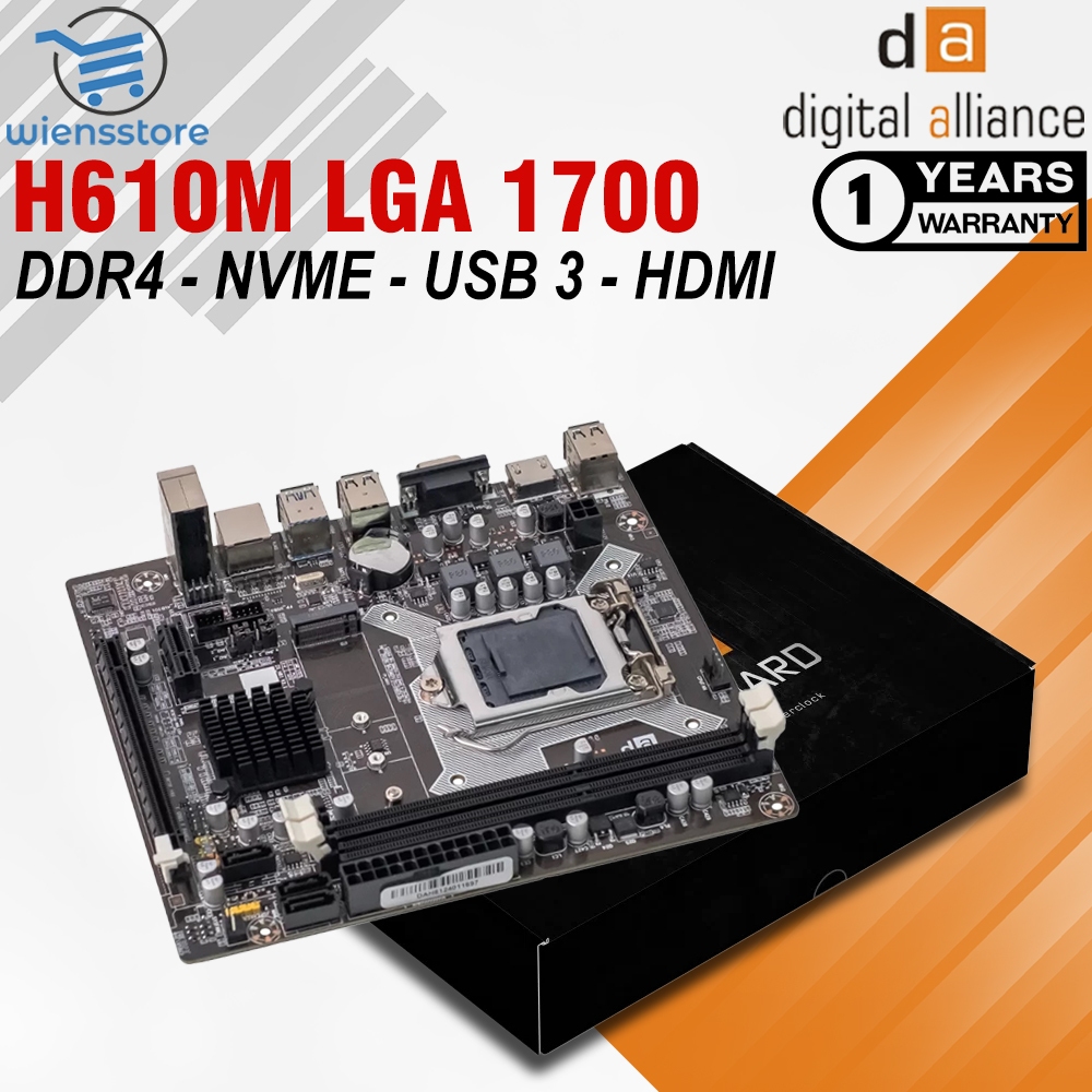 Jual Motherboard Digital Alliance H610M Intel Socket LGA 1700 DDRR4 NVME USB 3 HDMI - Mobo H610M ...