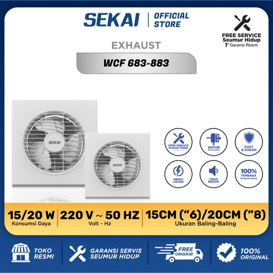 Jual SEKAI Exhaust Fan Plafon Hexos 6 Inch WCF 683/ 8 Inch WCF 883 | Shopee Indonesia