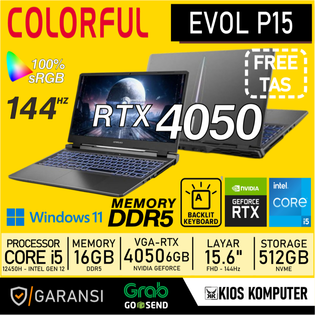 Jual LAPTOP GAMING COLORFUL EVOL P15 23-HE55D I5-12450H 16GB DDR5 512GB ...