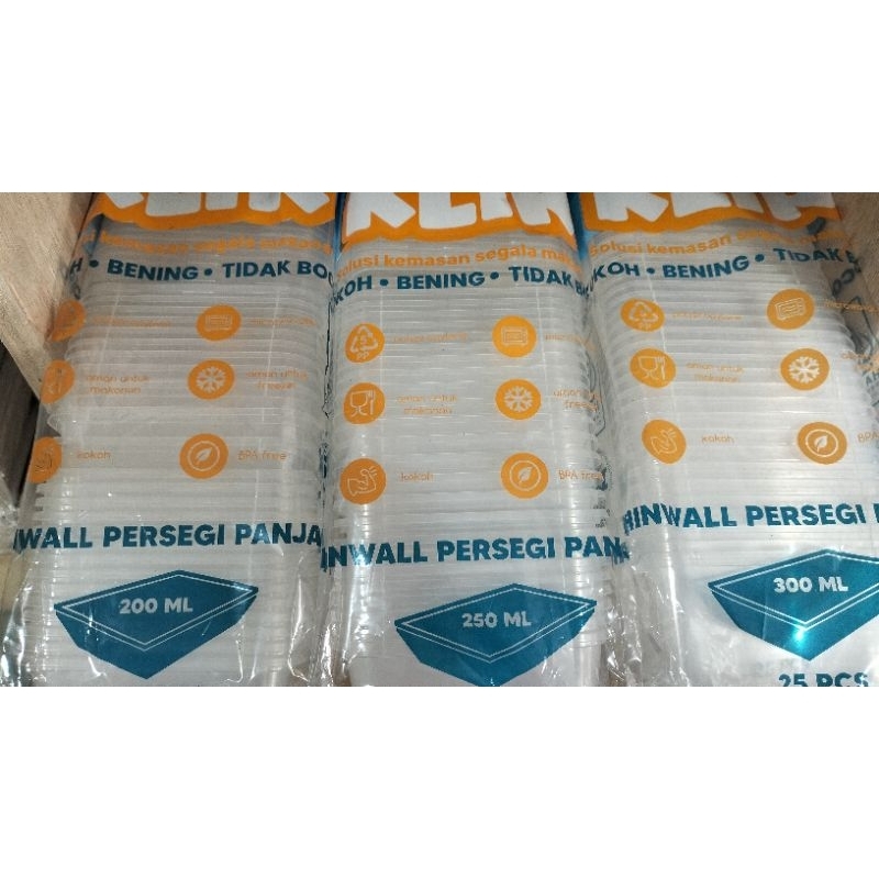 Jual Thinwall Klir Rectangle 200ml 250ml 300ml | Kotak Makan Plastik isi 25pc | Shopee Indonesia