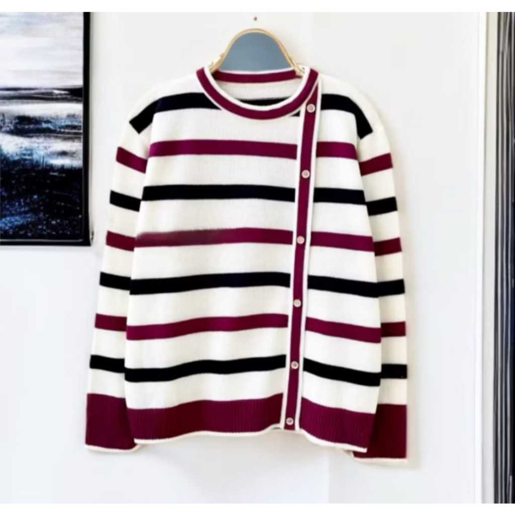 Jual DELIMA - SWEATER/ATASAN RAJUT WANITA VARIASI KANCING STRIPE KOREAN ...