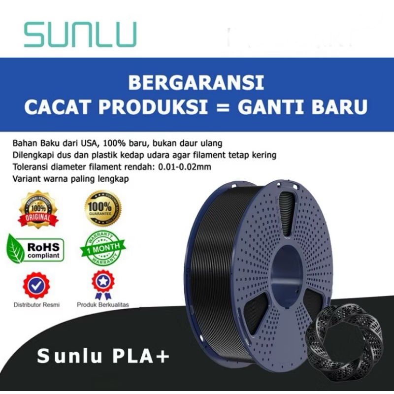 Jual 3D Printer Filament SUNLU PLA+ PLUS 2.0 Filament With Neat Winding USA Materials 1.75mm 1kg ...