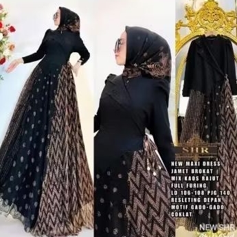 Jual SHR Original Maxi dress jamet brokat mix kaos rajut full furing ...