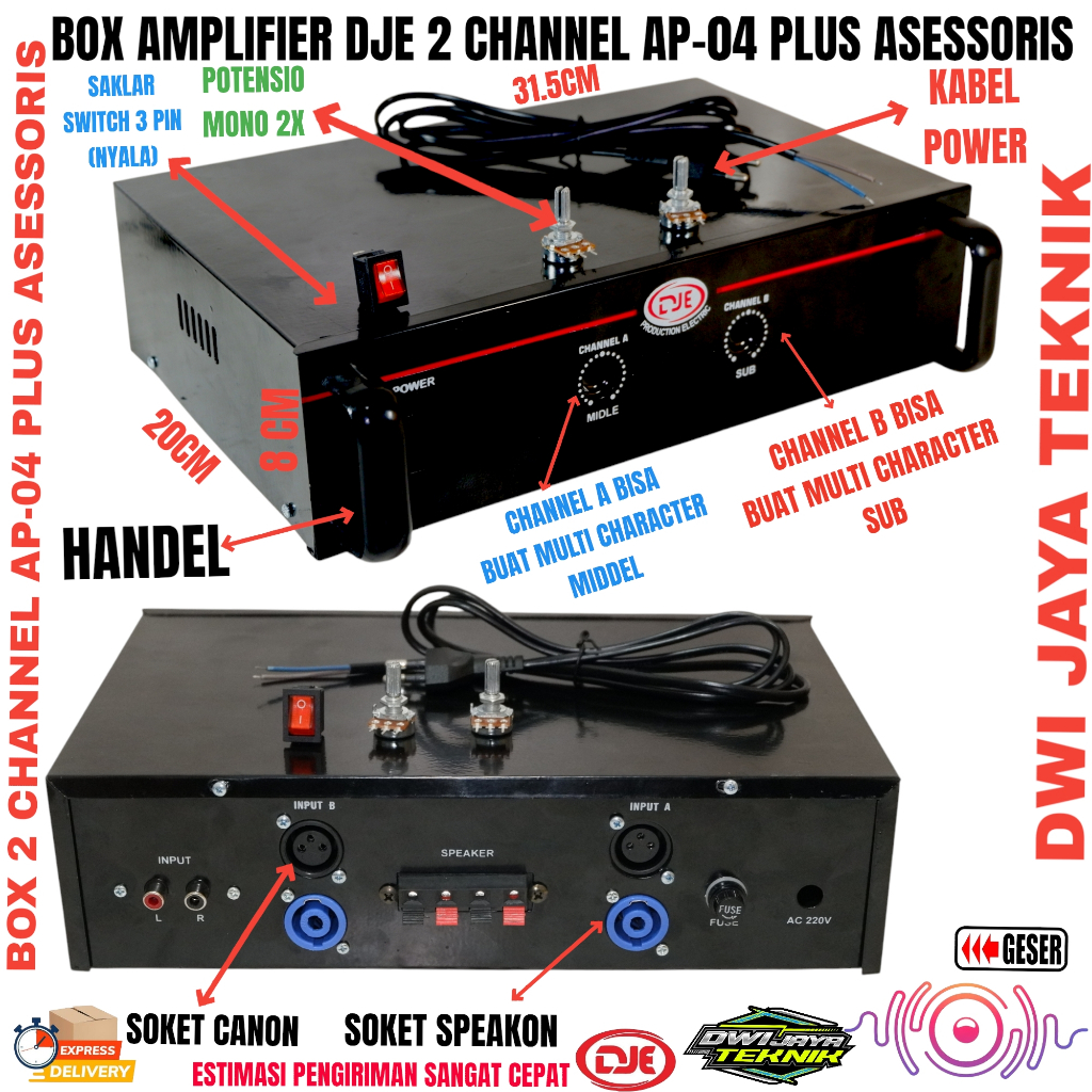 Jual Box Amplifier DJE 2 Channel AP-04 Middel Sub Plus Asessoris ...