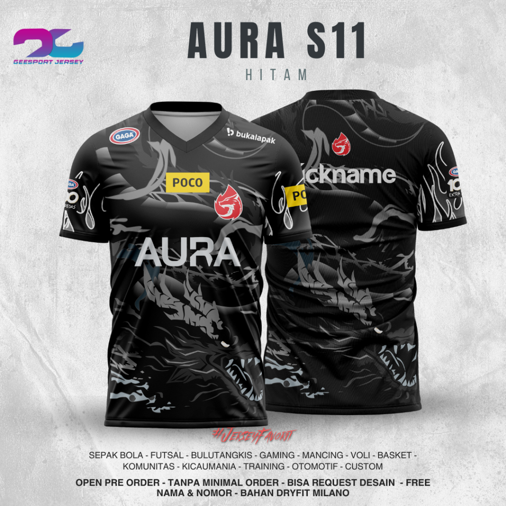 Jual BAJU JERSEY DESAIN ESPORT AURA S11 HITAM TERBARU/ESPORT_FULL PRINTING/FREE NICKNAME_TIDAK ...