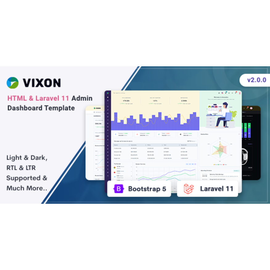 Jual Bootstrap 5 - Vixon v2.0 Admin Dashboard Template (HTML, Laravel 11) | Shopee Indonesia