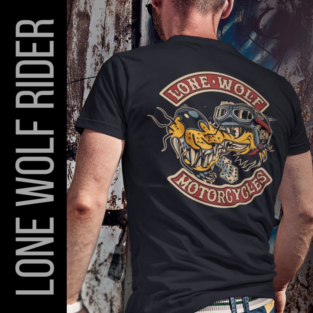 Jual Kaos Retro Classic Vintage Lone Wolf Motorcycle Black | Shopee ...