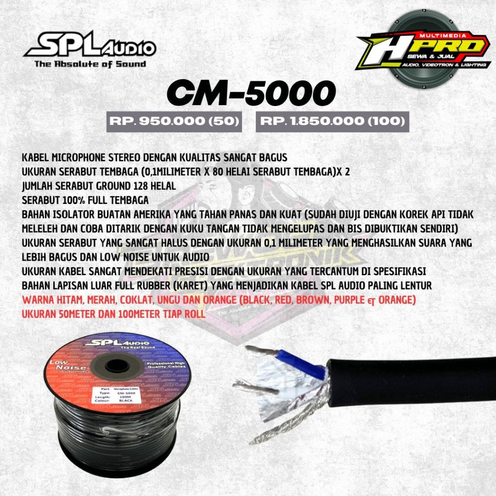 Jual KABEL MICROPHONE STEREO CM-5000 SPL AUDIO ORIGINAL 100 METER | Shopee Indonesia