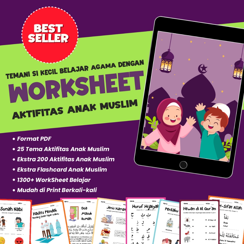 Jual 1300+ Lembar Aktivitas Anak Muslim - Printable Worksheet Anak ...