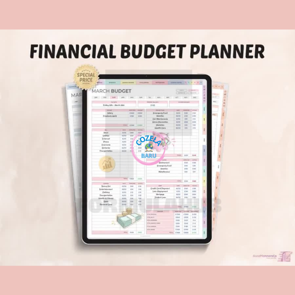 Jual (T14)Digital Financial Budget Planner Undated Digital Planner ...