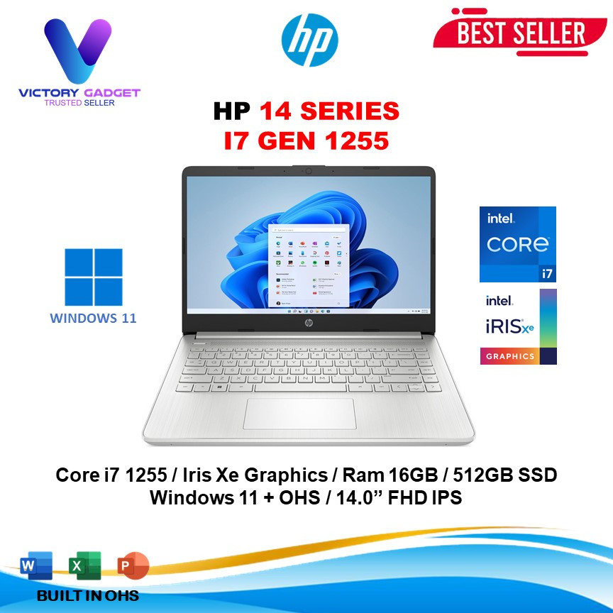Jual HP 14 Core i7 1255 Ram 16GB 512GB SSD W11 OHS 14.0FHD IPS | Shopee ...