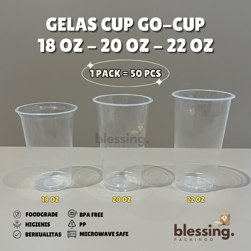 Jual Gelas Cup Plastik Datar GO CUP 18 20 22 oz / Gelas Cup Besar / Cup ...