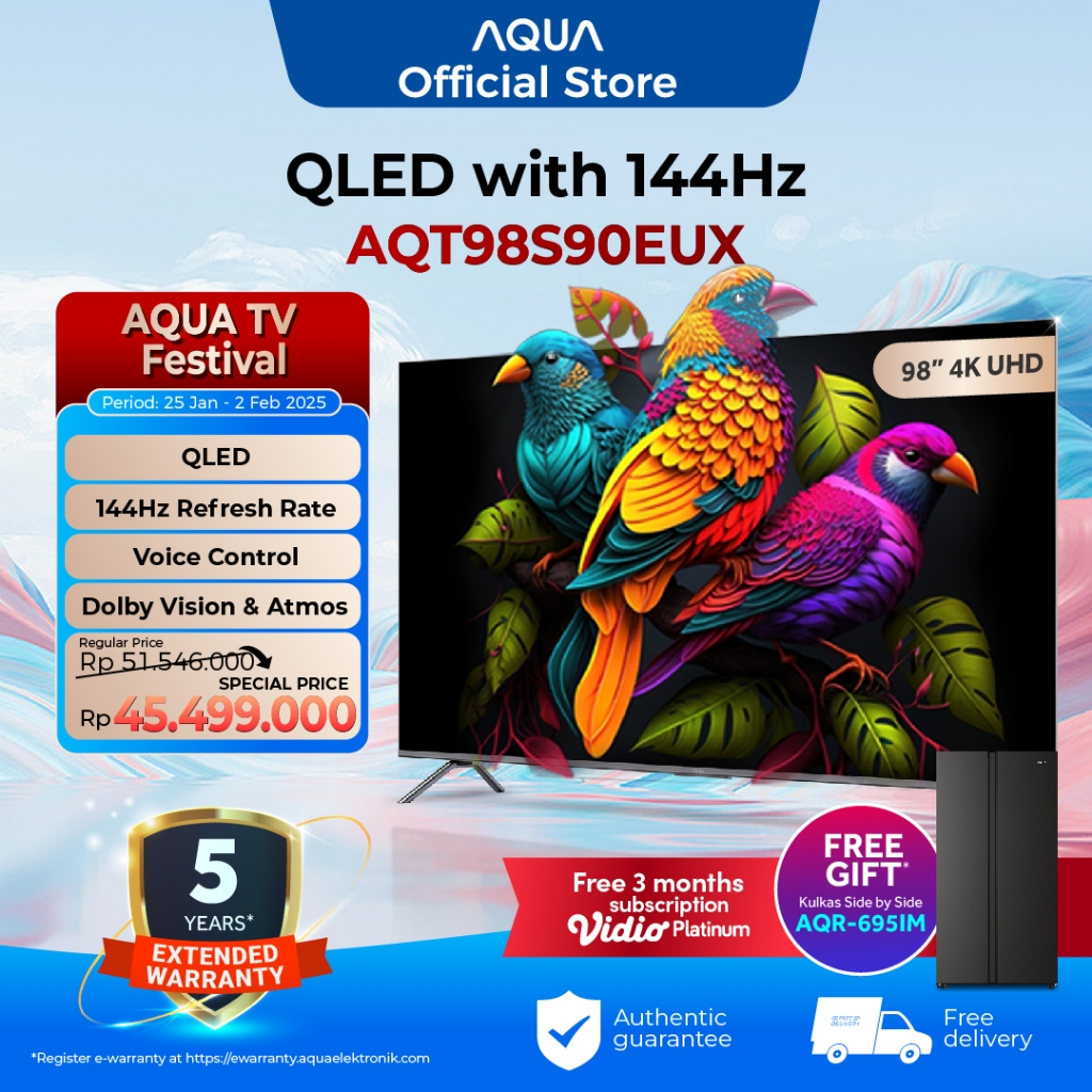 Jual AQUA Elektronik TV AQT98S90EUX - QLED - 4K HDR - MEMC 144Hz - Dolby Vision & Atmos - Hands ...