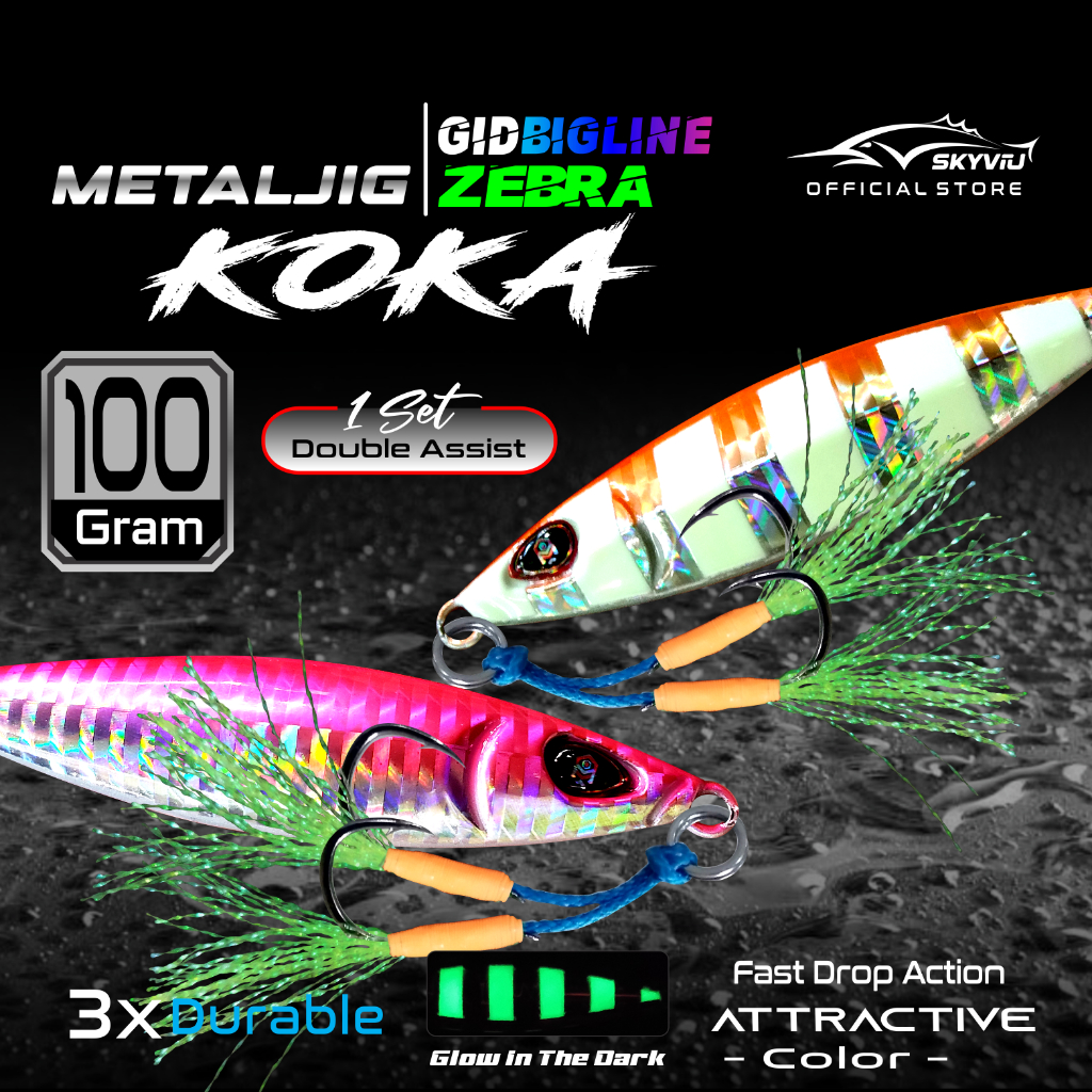 Jual Umpan Metal Jig 100 Gram SKYVIU KOKA GID Zebra Set Double Assist Hook Jigging Lure Casting ...