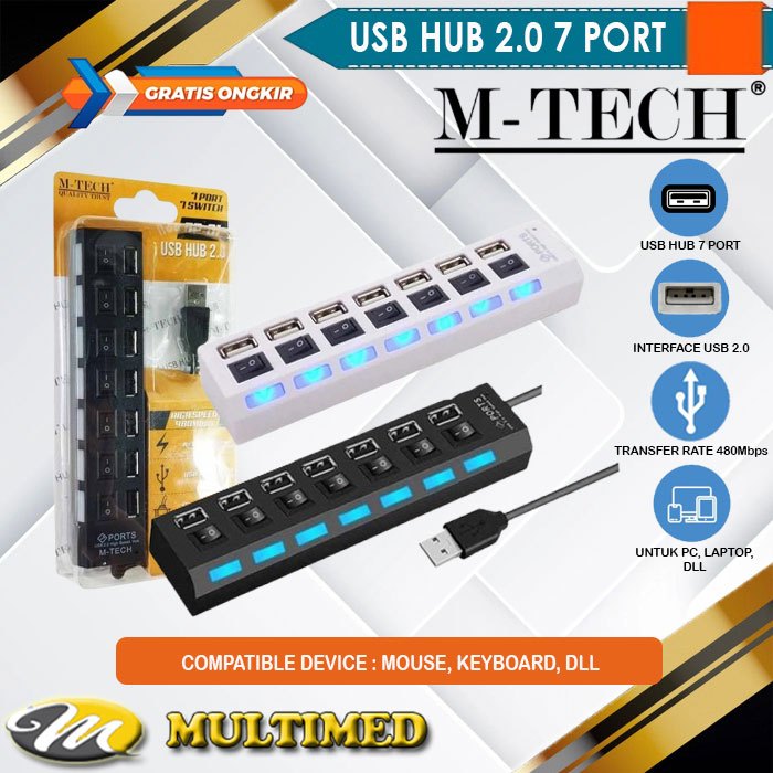 Jual USB Hub 7 Port 2.0 M-Tech On Off | Shopee Indonesia