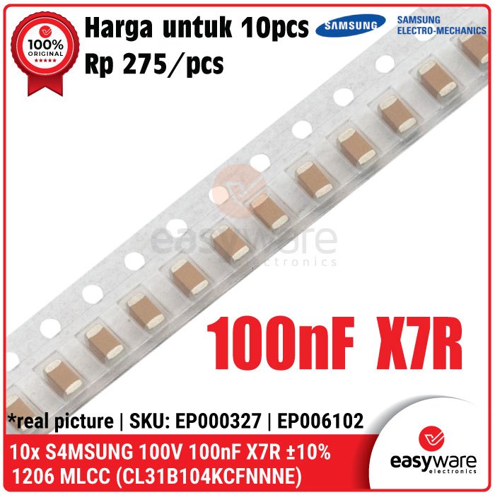 Jual 10pcs S4MSUNG Capacitor 1206 100V 100nF X7R 10% 1206 Multilayer Ceramic Kapasitor SMD SMT ...