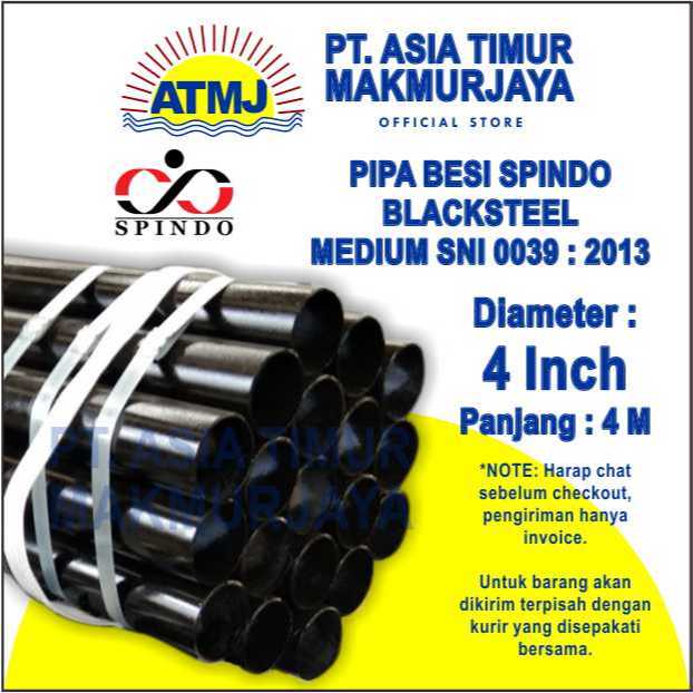 Jual Pipa Besi Blacksteel 4 Inch Panjang 4 Meter Merk Spindo Tipe Medium SNI 0039 : 2013 ...