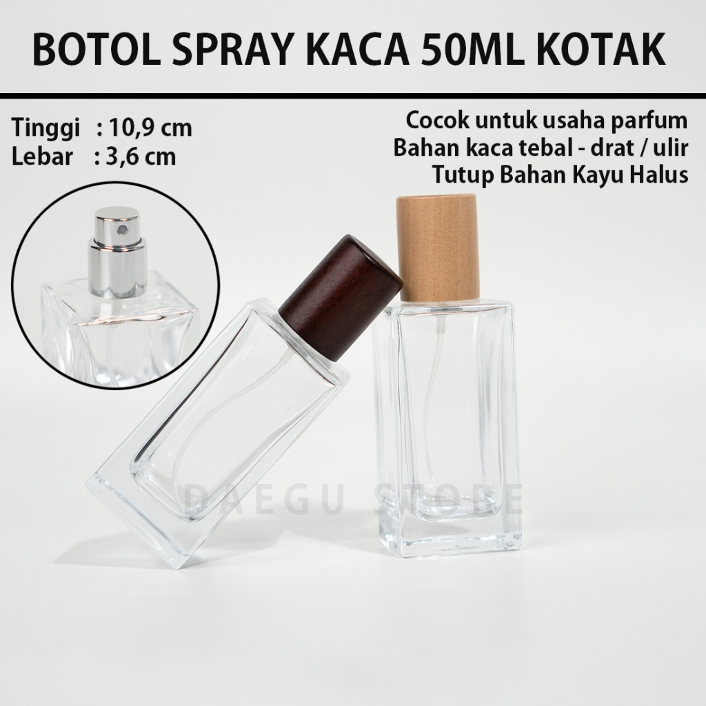 Jual Botol Spray 50ml Tutup KAYU - Kaca Kotak Tebal - Parfum Refill Isi ...