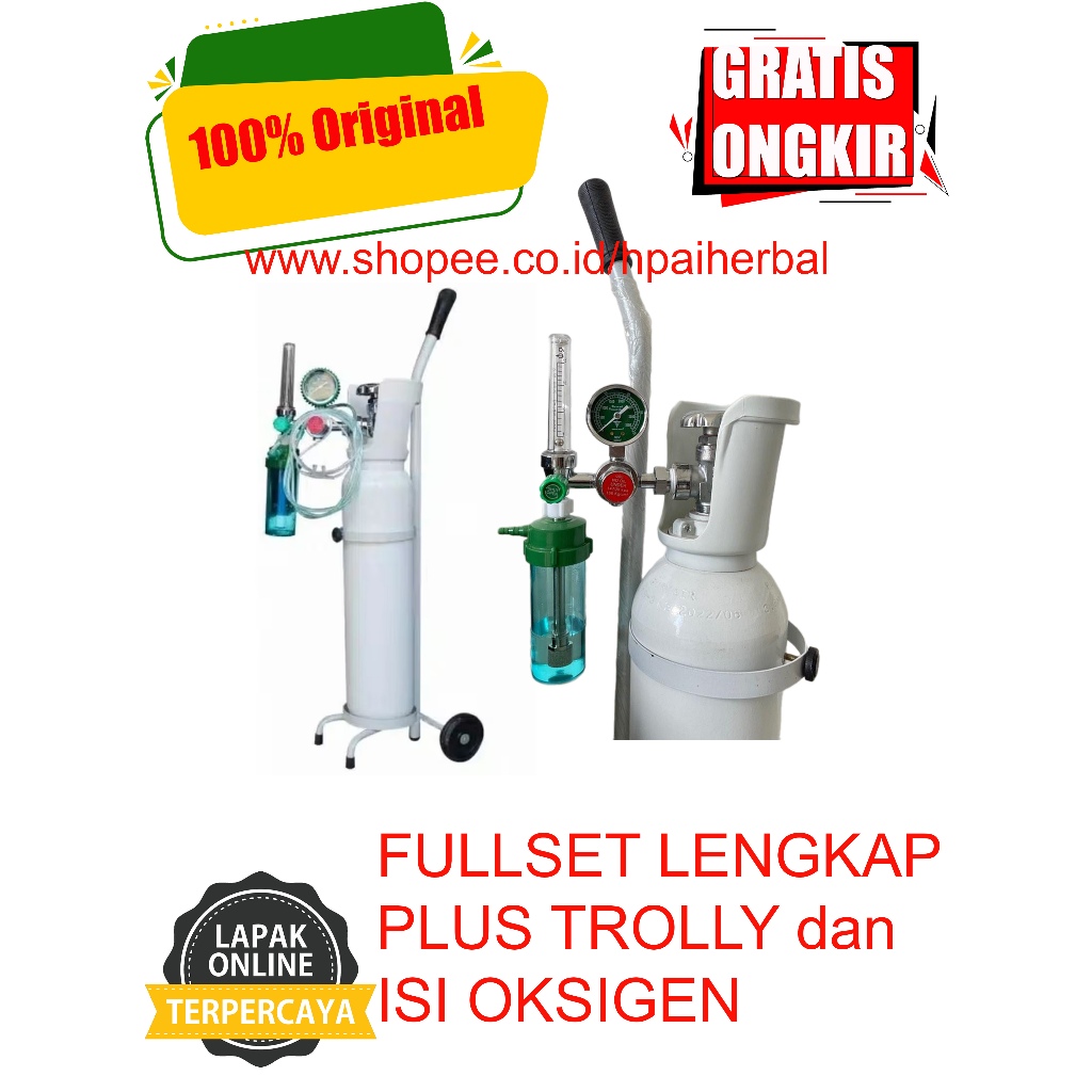 Jual Tabung Oksigen 1m3 lengkap Plus TROLLY dan Paket REGULATOR | Shopee Indonesia