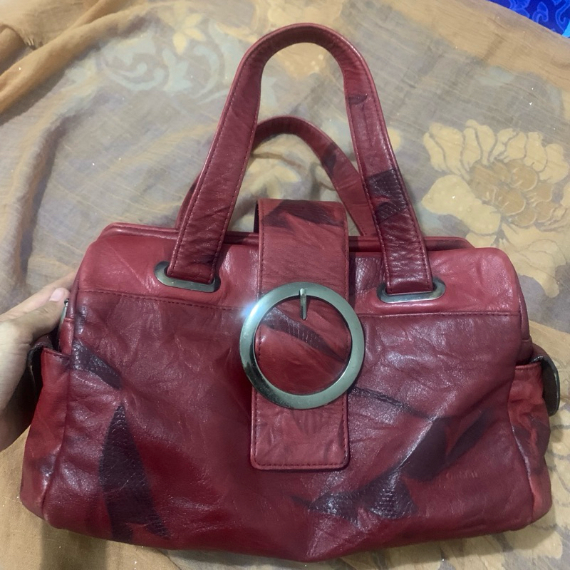 Jual Christian Ontani Italy tas kulit preloved kulas merah branded good ...