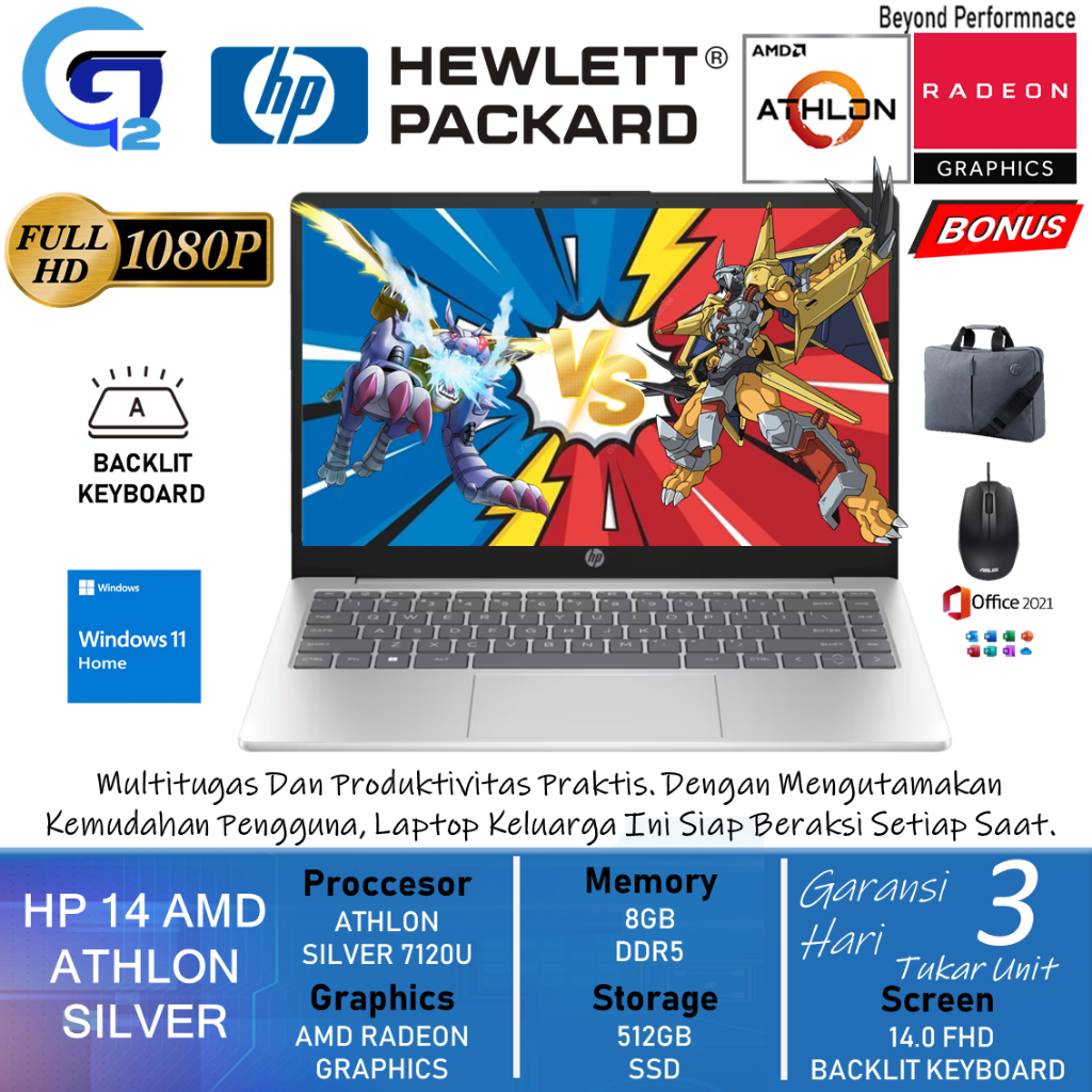 Jual Laptop HP 14s AMD Athlon Silver 7120U 8GB DDR5 512GB SSD 14 inch ...