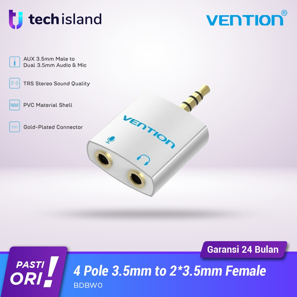 Jual Vention Audio Splitter Adapter 3.5mm Male to 2 Female 4 Pole Jack ...