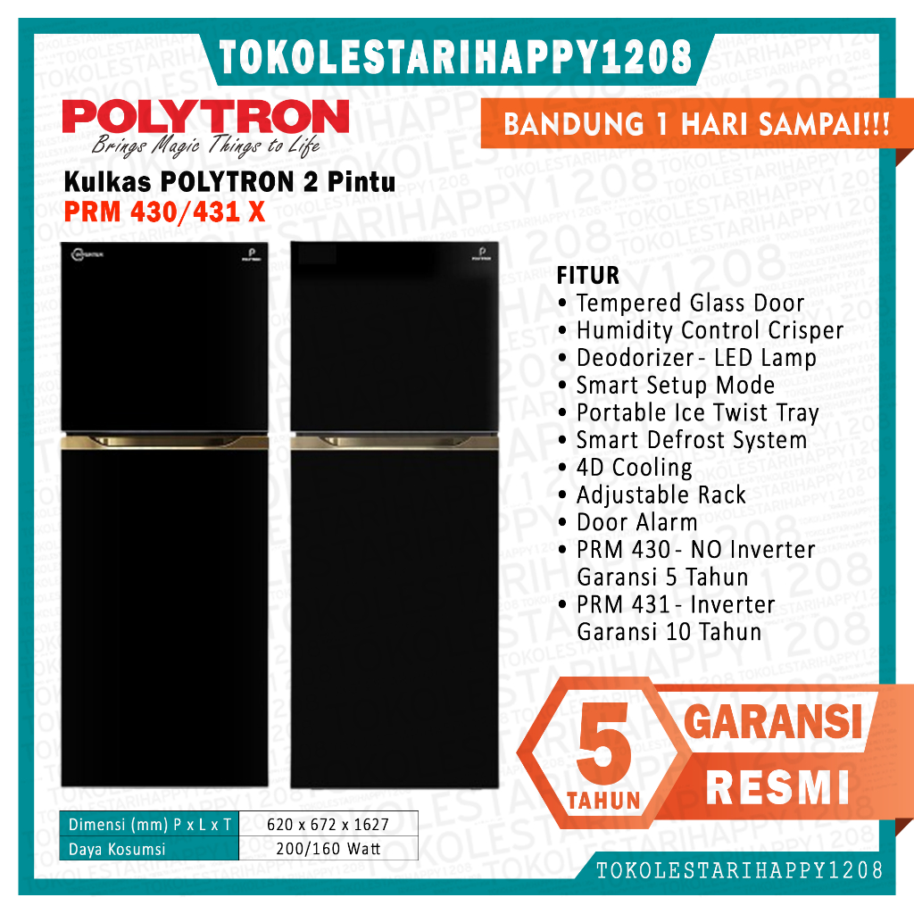 Jual Kulkas POLYTRON Belleza Jumbo 2 pintu PRM 430 / 431 X Garansi ...
