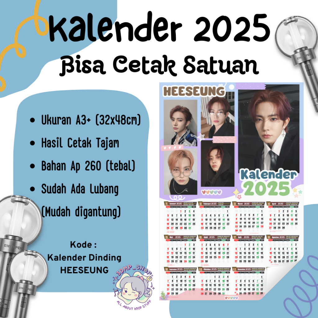 Jual Kalender Dinding A3 2025 ENHYPEN Permember Jungwon Jake Heeseung ...