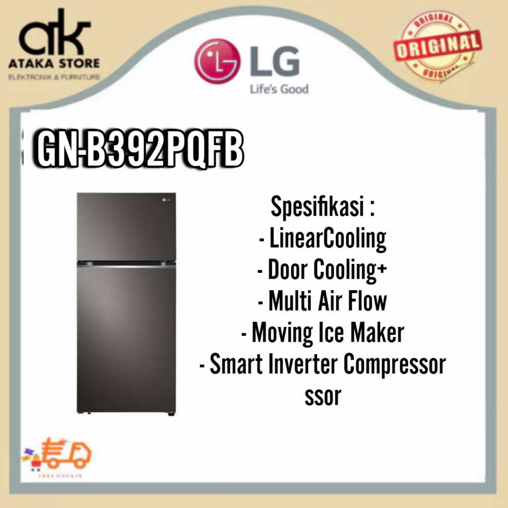 Jual KULKAS LG 2 PINTU GNB 392 PFFB ( silver ) KAPASITAS 395 LITER GNB 392 PQFB (BLACKDOV ...