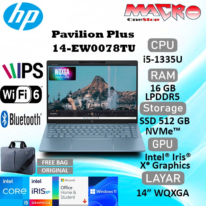 Jual HP Pavilion Plus 14-EW0078TU i5-1335U 16GB SSD 512GB WIN11+OHS 14.0 WQXGA | Shopee Indonesia