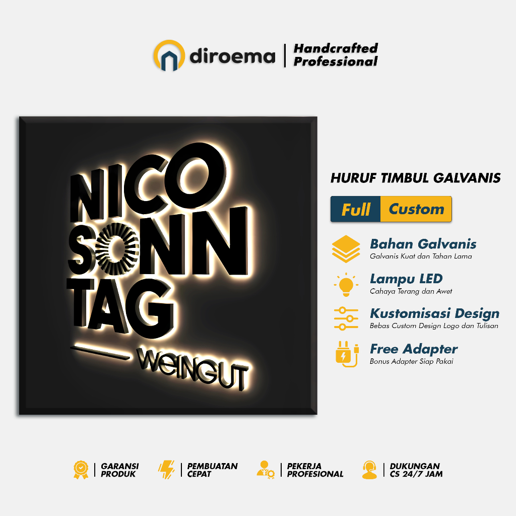 Jual Huruf Timbul Galvanis LED | Letter Timbul Galvanis Nyala | Letter ...