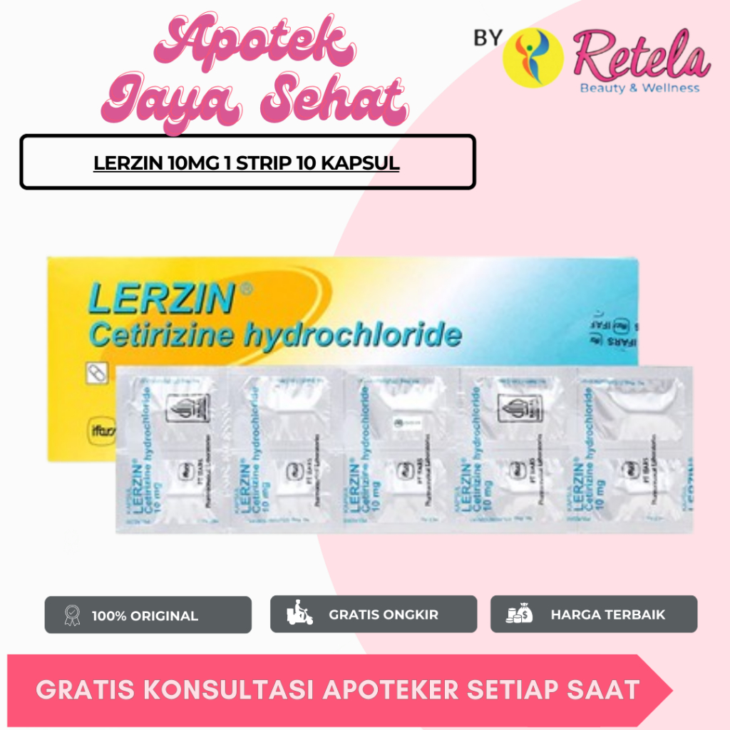 Jual LERZIN 10MG 1 STRIP 10 KAPSUL / CETIRIZINE HCL / ALERGI | Shopee ...
