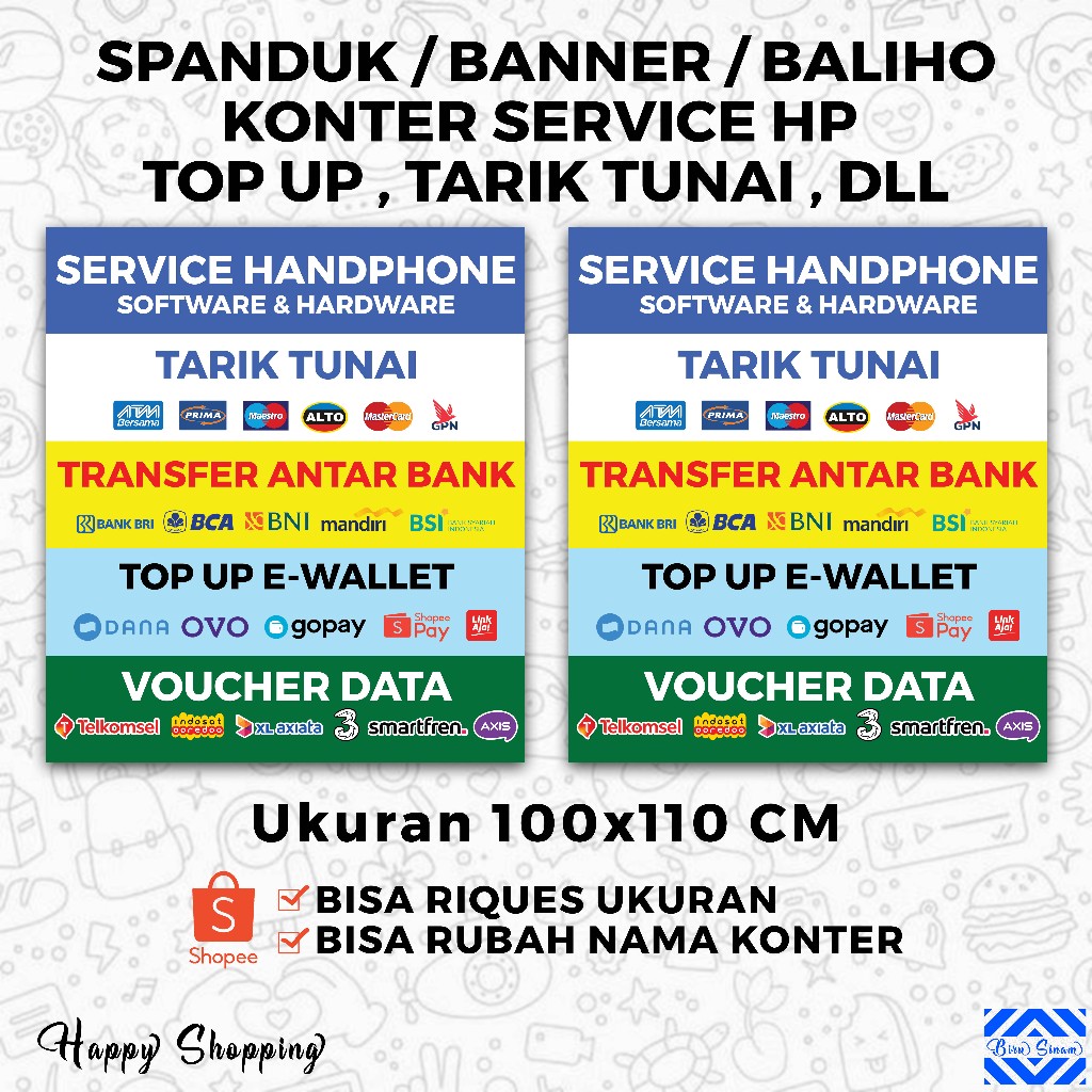 Jual Banner Spanduk KONTER SERVICE HP , TARIK TUNAI , TOP UP , DLL ...