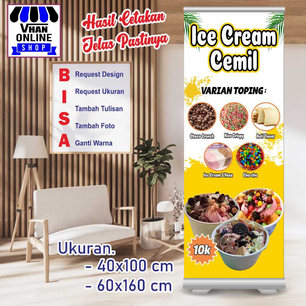Jual Spanduk banner Keren Jualan Ice Cream Cemil Viral | Shopee Indonesia