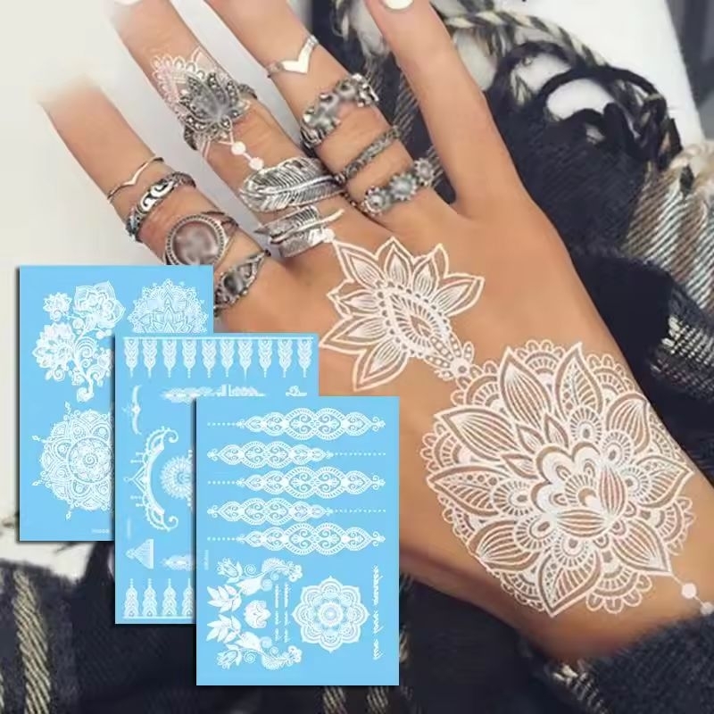 Jual HOLO_COS [COD] Stiker Tato 1 Lembar Henna Tempel Warna Putih acara ...