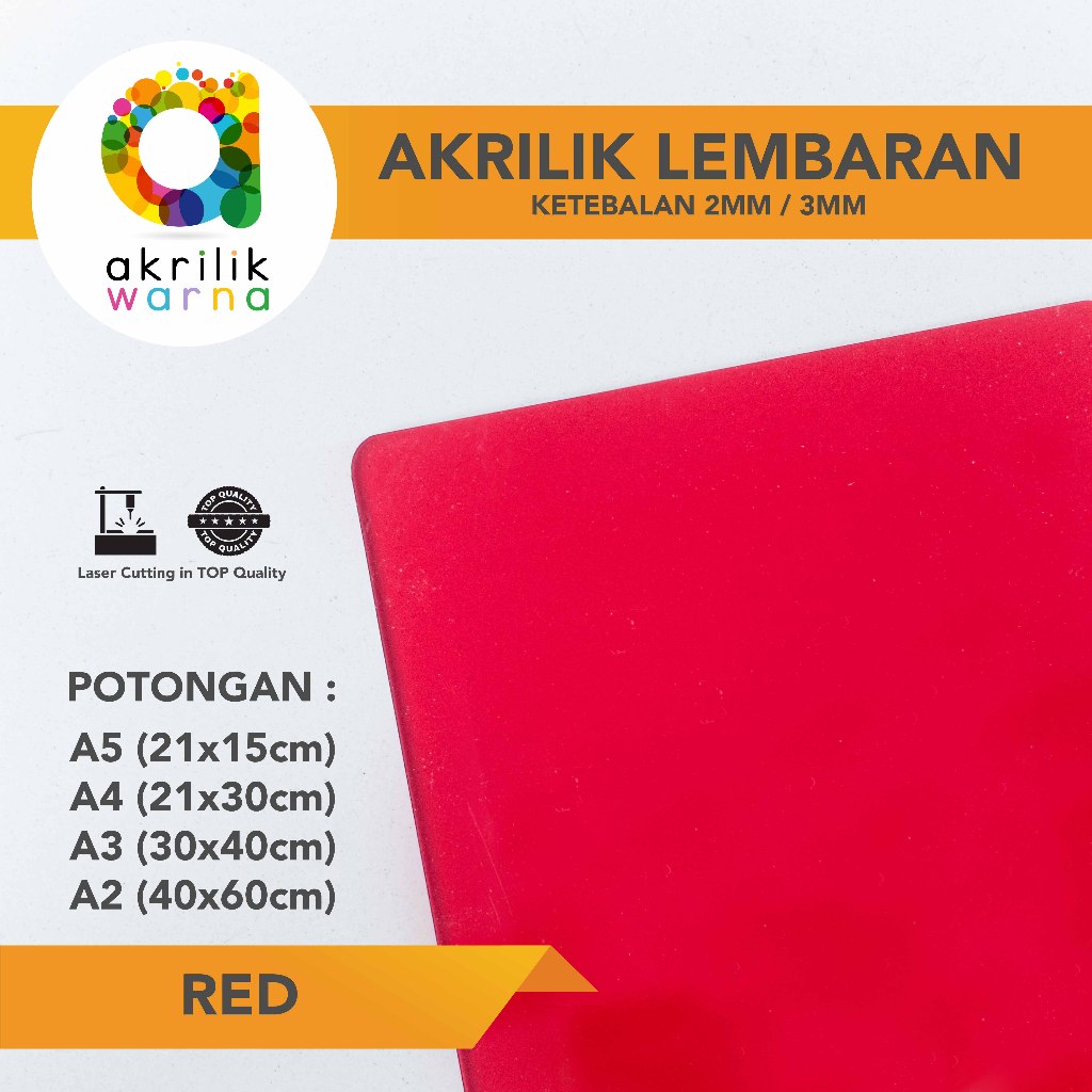 Jual AKRILIK WARNA LEMBARAN POTONGAN - Red Merah A5 A4 A3 A2 | Shopee ...